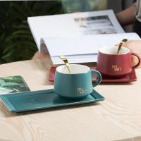 China Unique Luxury Breakfast Ceramic Coffee Cup With Square Saucer And Spoon for sale