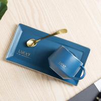 China Unique Luxury Breakfast Ceramic Coffee Cup With Square Saucer And Spoon for sale