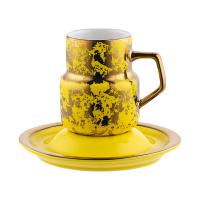 China 110ml Turkish Coffee Cups With Saucer Matt Gold Rim Handle for sale