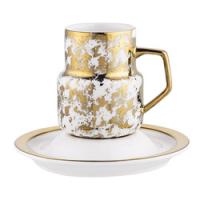 China 110ml Turkish Coffee Cups With Saucer Matt Gold Rim Handle for sale