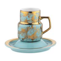 China 110ml Turkish Coffee Cups With Saucer Matt Gold Rim Handle for sale