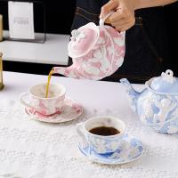 China Embossed Angle Tea Cup Set Fashion Coffee Cups INS Style Pink White Blue Ceramic for sale