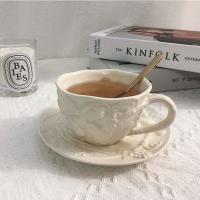 China Embossed Angle Tea Cup Set Fashion Coffee Cups INS Style Pink White Blue Ceramic for sale