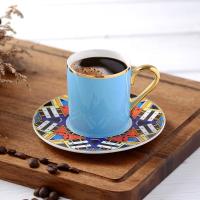 China 90cc Gold Rim Turkish Color Glazed Ceramic Fashion Coffee Cups And Saucer Set for sale