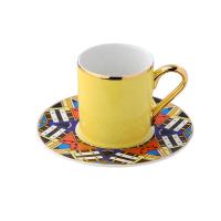 China 90cc Gold Rim Turkish Color Glazed Ceramic Fashion Coffee Cups And Saucer Set for sale