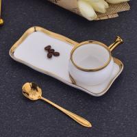 China Tea Nordic Gold Rim Ceramic Coffee Cup With Dessert Snack Tray for sale