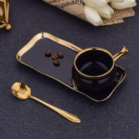 China Tea Nordic Gold Rim Ceramic Coffee Cup With Dessert Snack Tray for sale