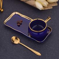 China Tea Nordic Gold Rim Ceramic Coffee Cup With Dessert Snack Tray for sale