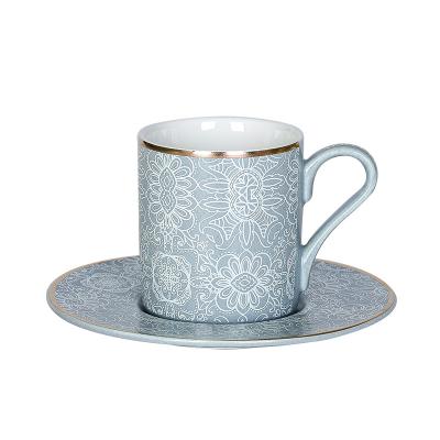China Ceramic Embossed Espresso Turkish Fashion Coffee Cups With Golden Line for sale