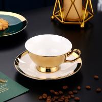 China Porcelain Cup and Saucer Electroplating Gold Plated Ceramic Coffee Cup Set for sale