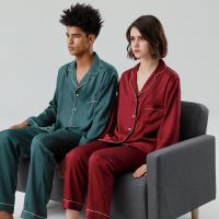 China Women Men Sleepwear Valentines Long Sleeve Plain Silk Pajamas Plus Size for sale
