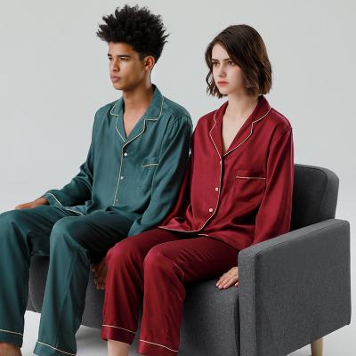 China Women Men Sleepwear Valentines Long Sleeve Plain Silk Pajamas Plus Size for sale