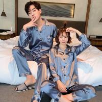 China Women Men Sleepwear Valentines Long Sleeve Plain Silk Pajamas Plus Size for sale