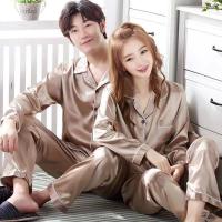 China Women Men Sleepwear Valentines Long Sleeve Plain Silk Pajamas Plus Size for sale