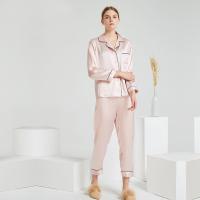 China Luxury Sleep Wear Long Sleeve Silk Pajama Set Women Pajamas Silk Two Pieces for sale