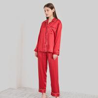 China Luxury Sleep Wear Long Sleeve Silk Pajama Set Women Pajamas Silk Two Pieces for sale
