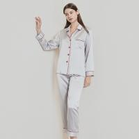 China Luxury Sleep Wear Long Sleeve Silk Pajama Set Women Pajamas Silk Two Pieces for sale