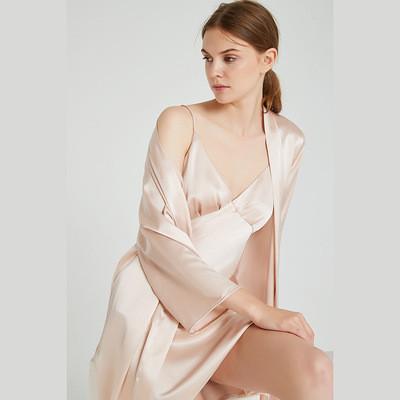 China Women'S Nightwear Knitted Silk Pajamas Long Sleeve Lightweight Silk Fabric Two Pieces for sale