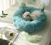 China Cute Soft Plush Donut Pet Bed Cushion With Ear Tail for sale