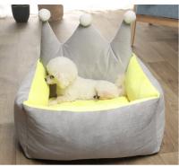 China Short Plush Pink Grey Yellow Princess Dog Bed With Crown Shape for sale