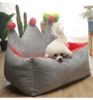 China Short Plush Pink Grey Yellow Princess Dog Bed With Crown Shape for sale