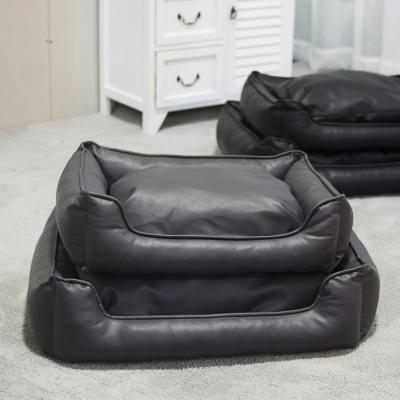China Luxury Black Soft Pet Bed Cushion PU Leather For Dogs Cats for sale