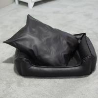 China Luxury Black Soft Pet Bed Cushion PU Leather For Dogs Cats for sale