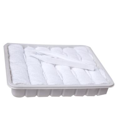China Disposable Hot cold airline cotton towel in tray for sale