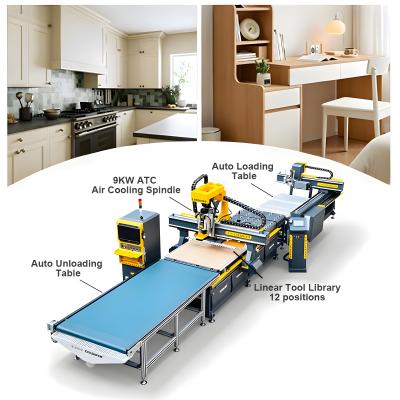 China Auto Load Unload Label ATC CNC Router For MDF Plywood Wood Panel Processing for sale