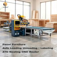China Fully Automatic Labeling ATC Woodworking CNC Router Furniture Production Line for sale