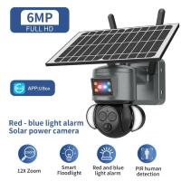 China IP66 12X Zoom Solar Battery Powered Floodlight PTZ Camera 6MP Dual Lens WiFi Security Camera for sale