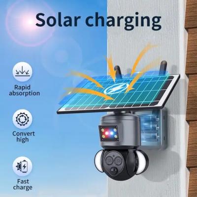 China IP66 12X Zoom Solar Battery Powered Floodlight PTZ Camera 6MP Dual Lens WiFi Security Camera for sale
