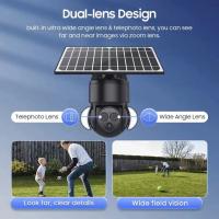 China Outdoor IP65 6MP Dual Lens PTZ Solar WiFi Camera with PIR Detection 4mm 12mm for sale