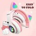 China Wireless Cat Ear Headphones Bluetooth 5.0 with LED Light TF Card 40mm Driver 400mAh Battery for sale