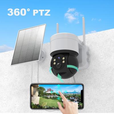 China Solar Security Camera Outdoor WiFi PTZ 1080P IP Camera 7800mAh Battery 6W Solar Panel for sale