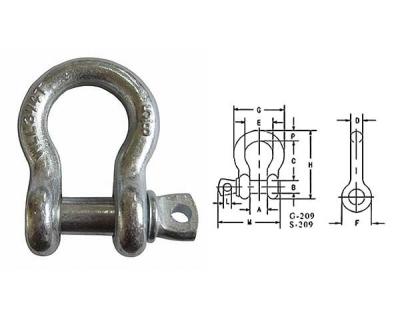 China 1/2 Inch Crosby Anchor Shackle Screw Pin Large Bow 2 Ton WLL Carbon Steel for sale