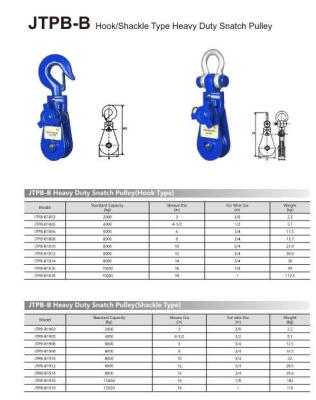 China JTPB-B Heavy Duty Snatch Pulley Shackle Type 8000 kg Capacity 6 in Sheave for Lifting for sale