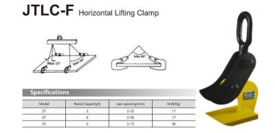 China JTLC-F Horizontal Lifting Clamp 2T 6T Rated Capacity for Steel Plate Transportation for sale