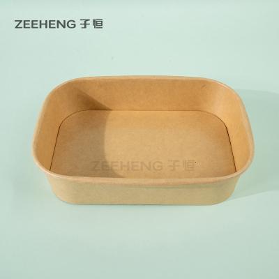China Eco - Friendly Recyclable Rectangle Kraft Paper Bowls Food Packing for sale