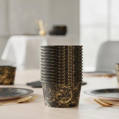 China Black Gold Foil Coating Leakproof Disposable Paper Bowl 300pcs/carton for Food Service and Catering for sale
