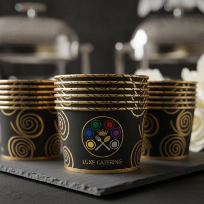 China Leakproof Black Gold Foil Coating Disposable Paper Bowl with Up To 6 Colors Logo Printing for Catering Events for sale