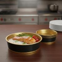 China Leakproof Black Gold Paper Bowl with Food Grade Material and Elegant Black Gold Foil Coating for Hot Cold Food for sale