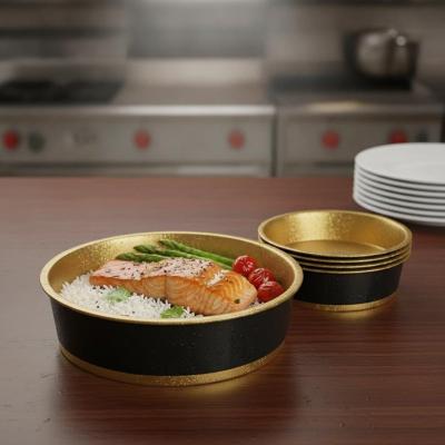 China Leakproof Black Gold Paper Bowl with Food Grade Material and Elegant Black Gold Foil Coating for Hot Cold Food for sale