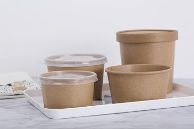 China Disposable Takeaway 32oz Bamboo Paper Salad Bowls With Clear PET Lid for sale