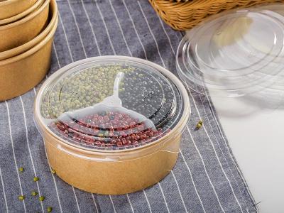 China Eco Friendly Disposable Kraft Bowls With Lids For Noodle / Sushi / Soup 500ml for sale