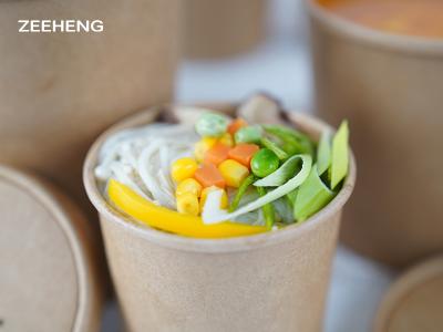 China Brown / White Salad Disposable Paper Soup Bowls With Lids 480ml for sale