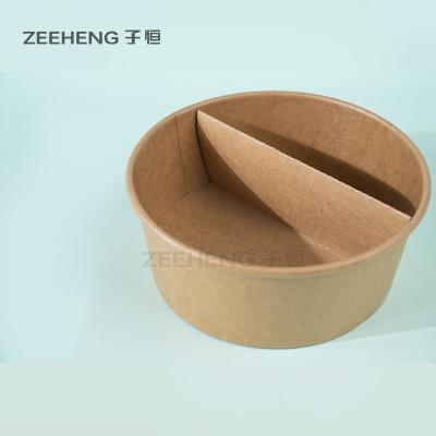 China 1100ml 36oz Disposable Kraft Salad Bowl With Insert Plate for sale