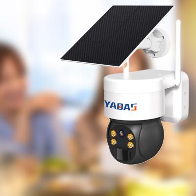 China 4MP PTZ CCTV Camera 90db Siren 6W 4G Solar Panel Powered Camera for sale