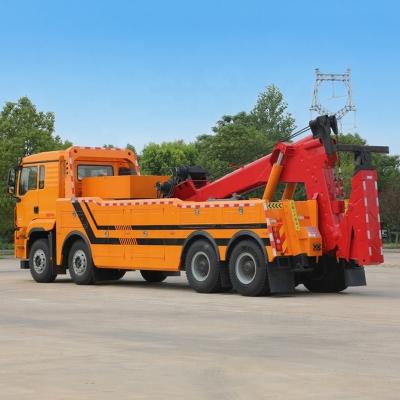 China SHACMAN 8x4 Drive Flat Bed Tow Truck 25Ton Diesel Fuel Truck Mounted Wrecker for sale