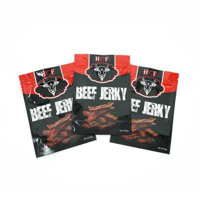 China Customized Thickness Ziplock Packaging Bags with Custom Logo Window Beef Jerky Dried Food Snack Foil Plastic Stand Pouch for sale